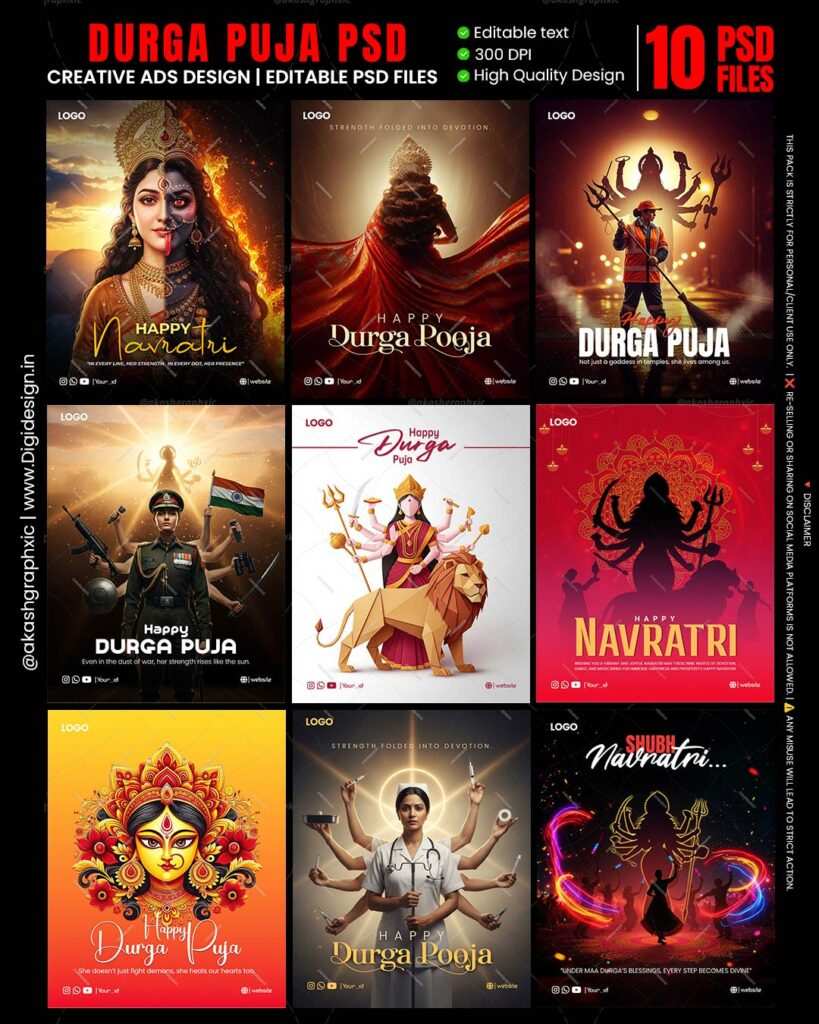 Durga Puja Creative Ads – Editable PSD Pack (10 Designs) – Digi Design